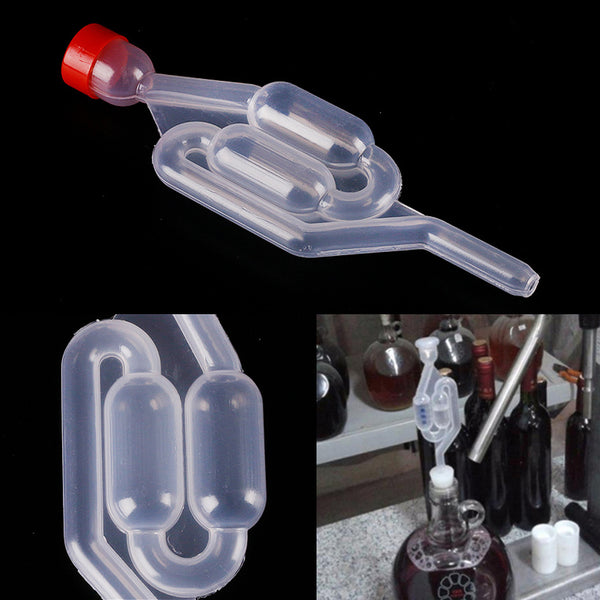 Airlock จุกหมักไวน์ พลาสติก PP หนา ฝาแดง / แบบ 3 ชิ้น พลาสติก สีใส